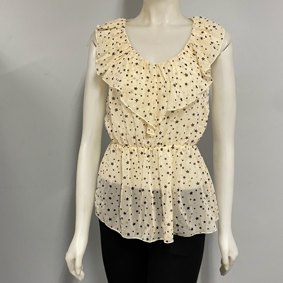 Alya | Tops | Alya Sheer Sleeveless Stars Francescas Shirt Ruffle Blouse Top Nwt | Poshmark